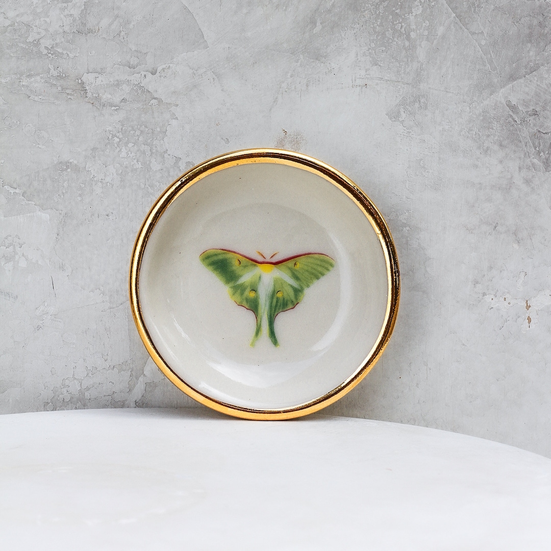 Luna Moth Trinket Dish | Handmade Pottery Ring Dish With Gold | Wedding ...