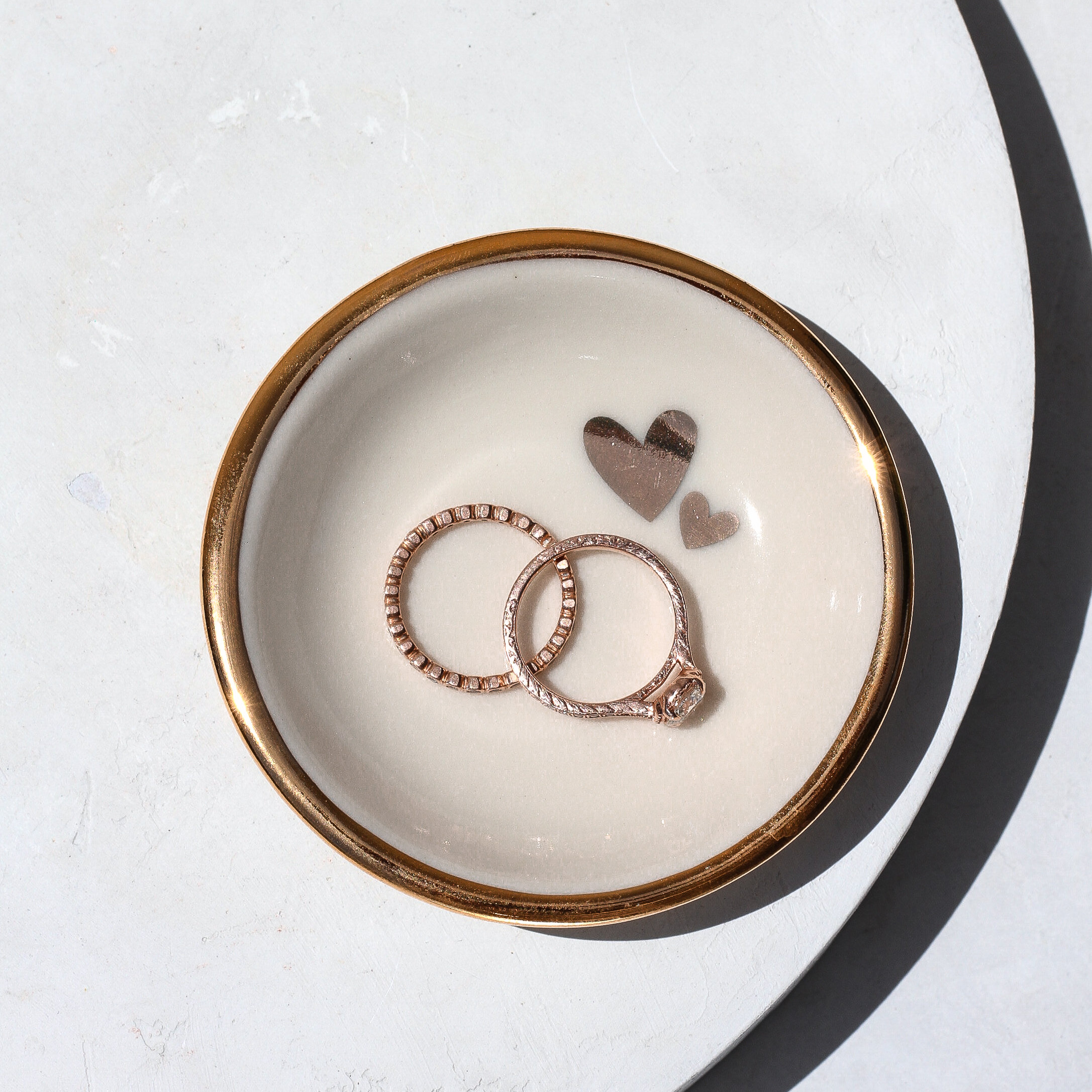Double Heart Trinket Dish | Handmade Pottery Ring Dish With Gold ...