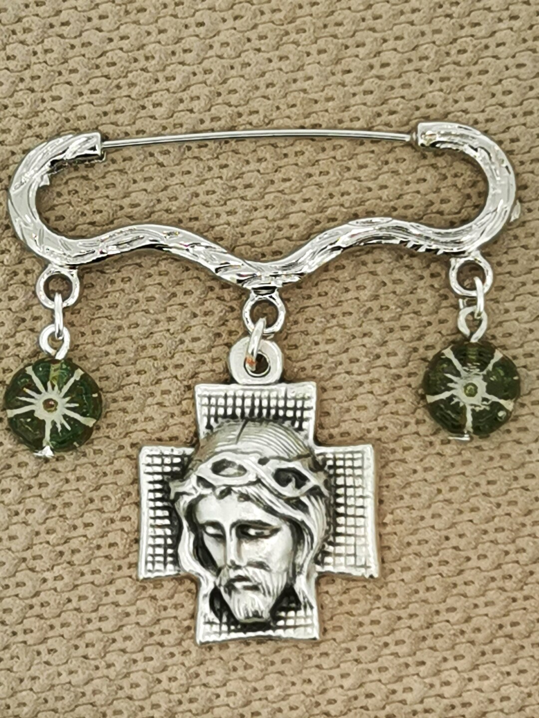 Holy Face of Jesus Cross Medal Brooch With Flower Czech Glass Beads - Etsy