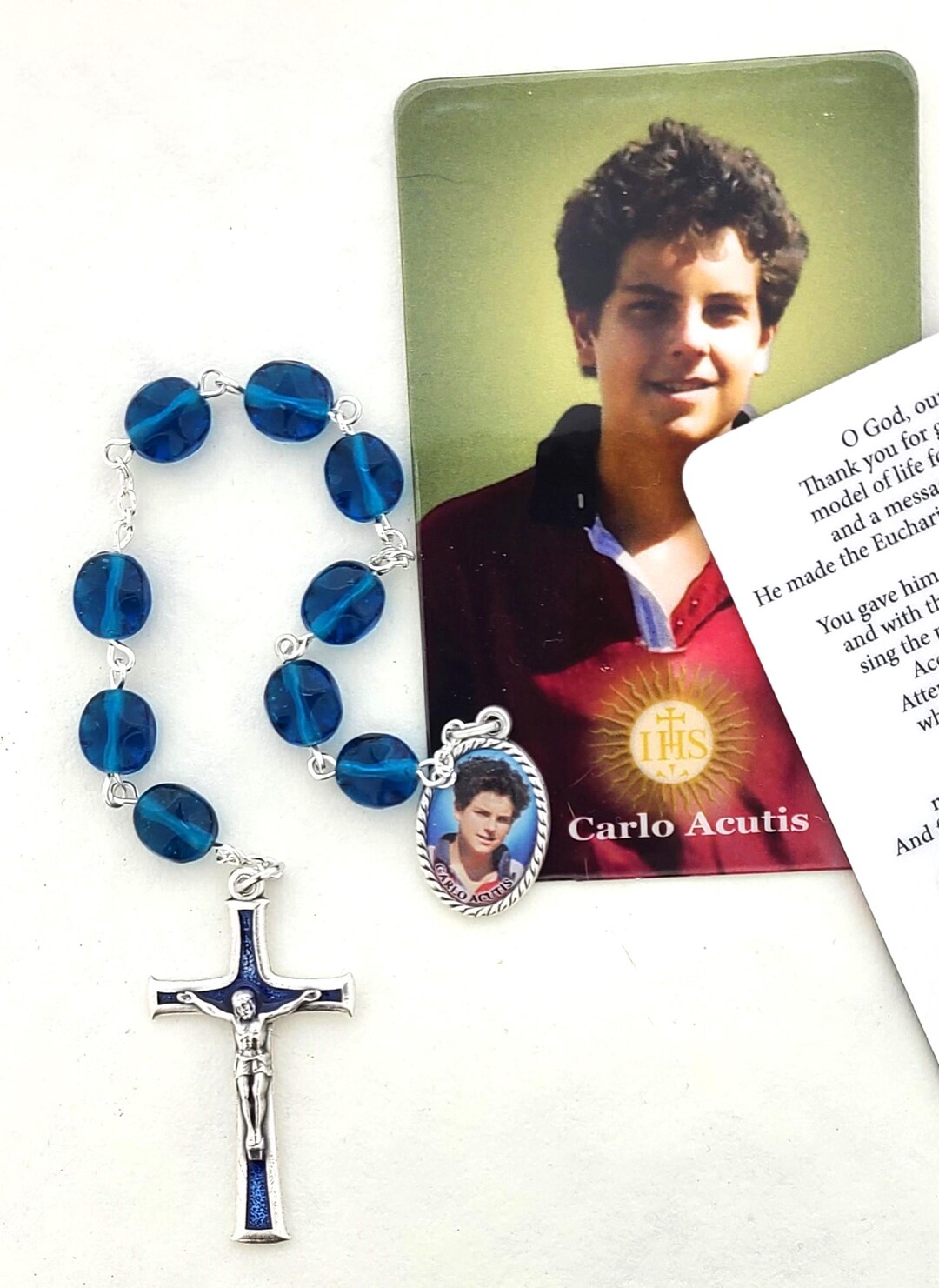 Chaplet of Blessed Carlo Acutis Handmade With Teal Blue Glass Beads and ...