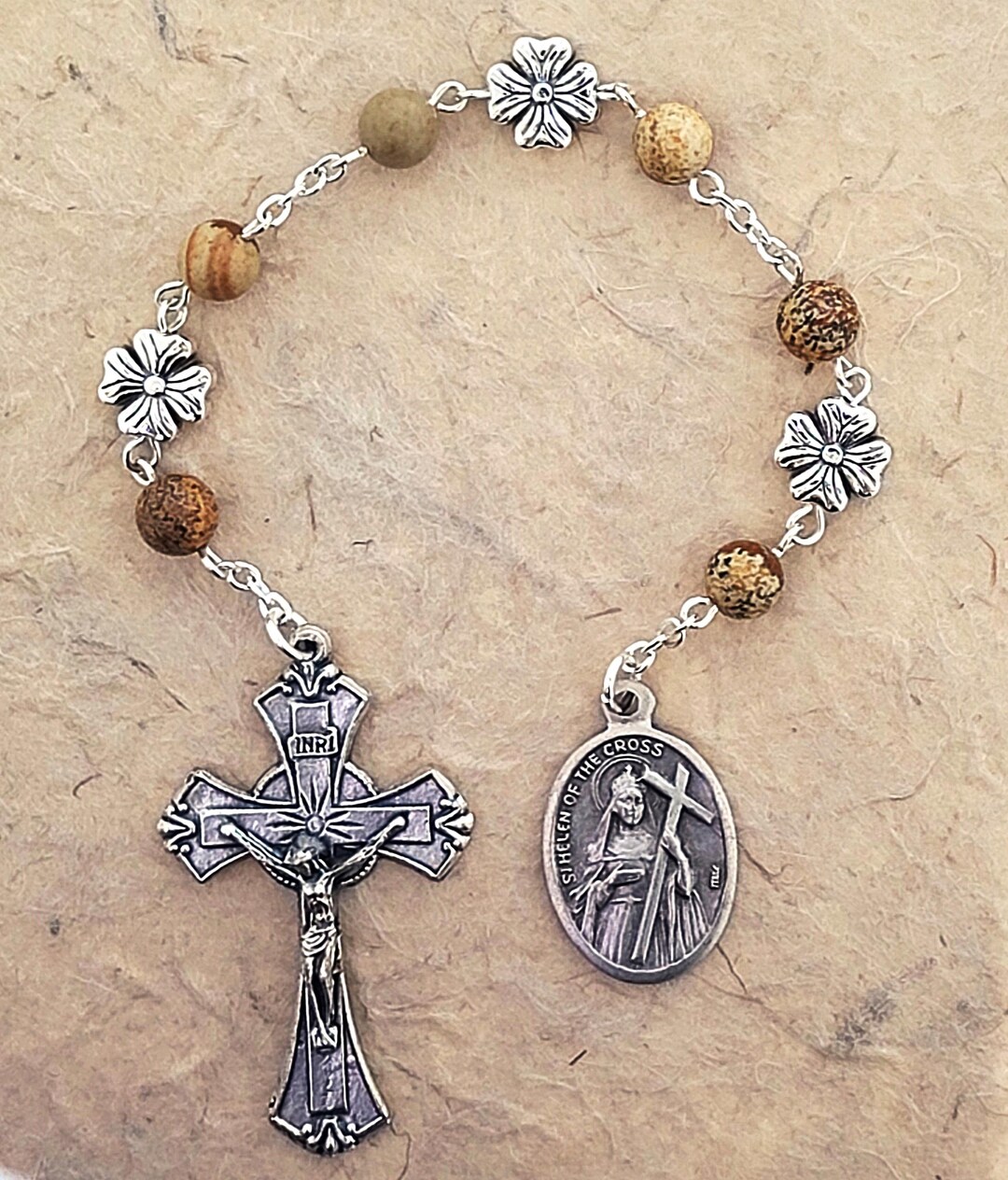 Saint Helen of the Cross Chaplet: Jasper Beads, Silver Flowers - Etsy