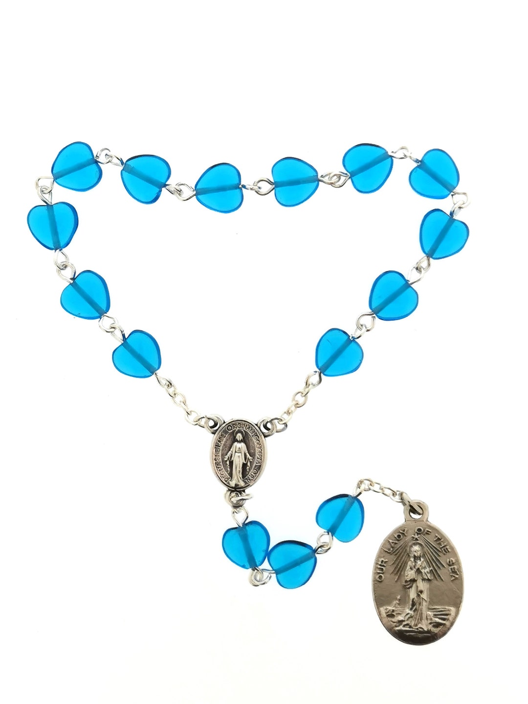 Chaplet of Our Lady, Star of the Sea With Heart-shape Blue Glass Beads ...