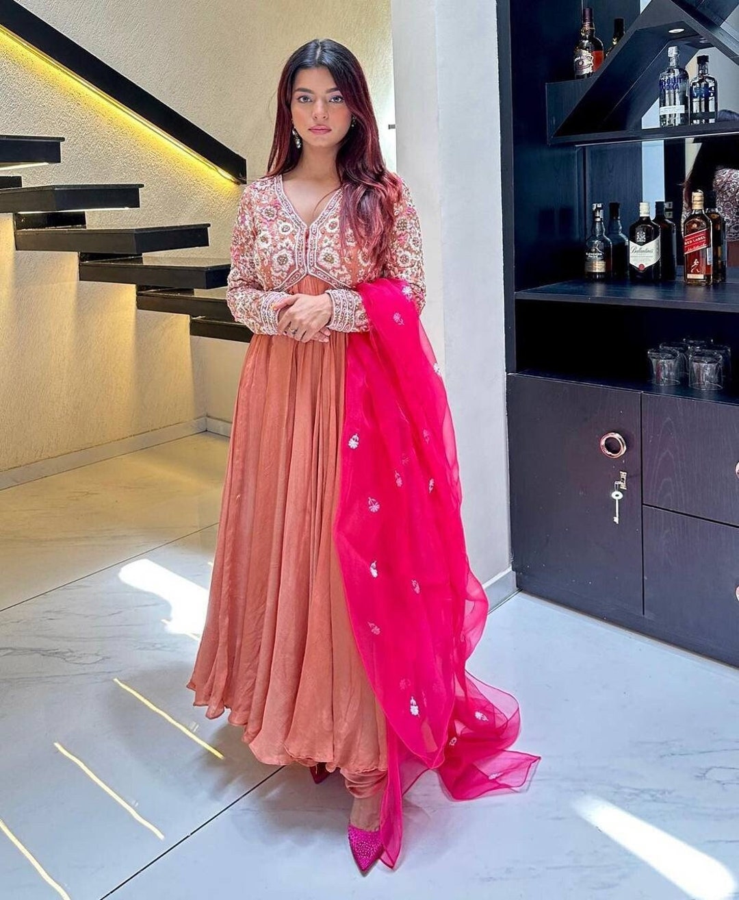 Designer Charming Mustard Designer Full Flair Gown With Dupatta With ...