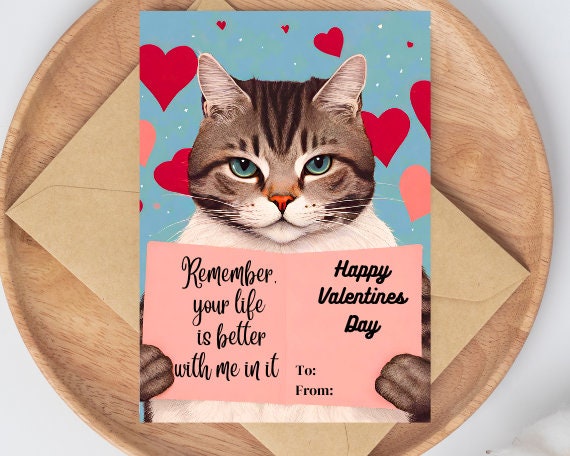 PRINTABLE Cat Valentine, Funny Cat Valentine for Friend or Family ...