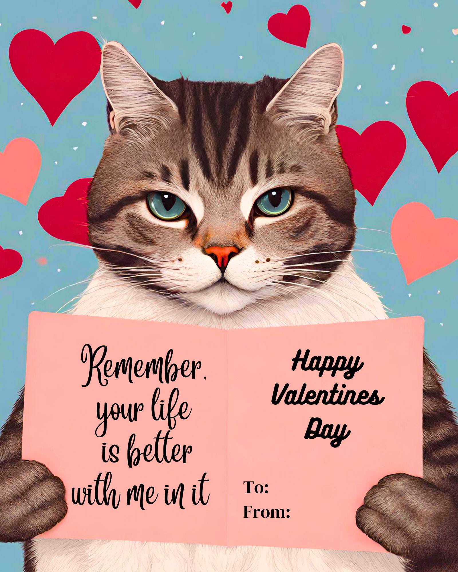 PRINTABLE Cat Valentine, Funny Cat Valentine for Friend or Family ...