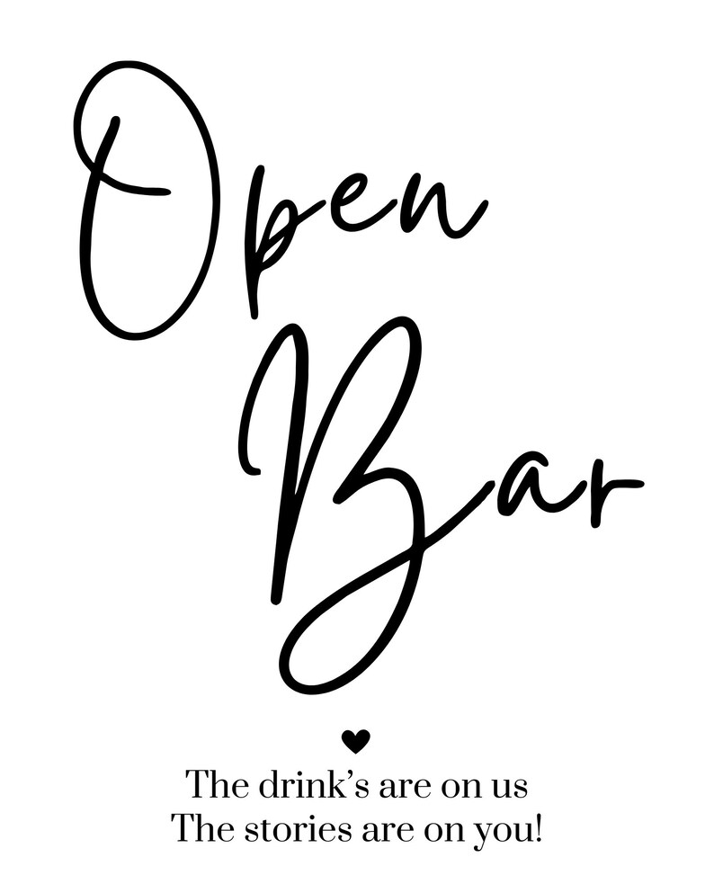 Open Bar Printable Sign, Easy Download Wedding Bar Signs, Party Sign ...