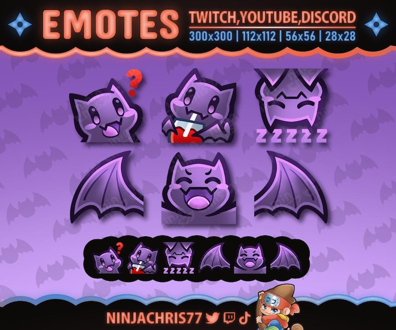 Bat Emote Set | 6 Halloween Emotes for Twitch, Youtube, Kick & Discord ...