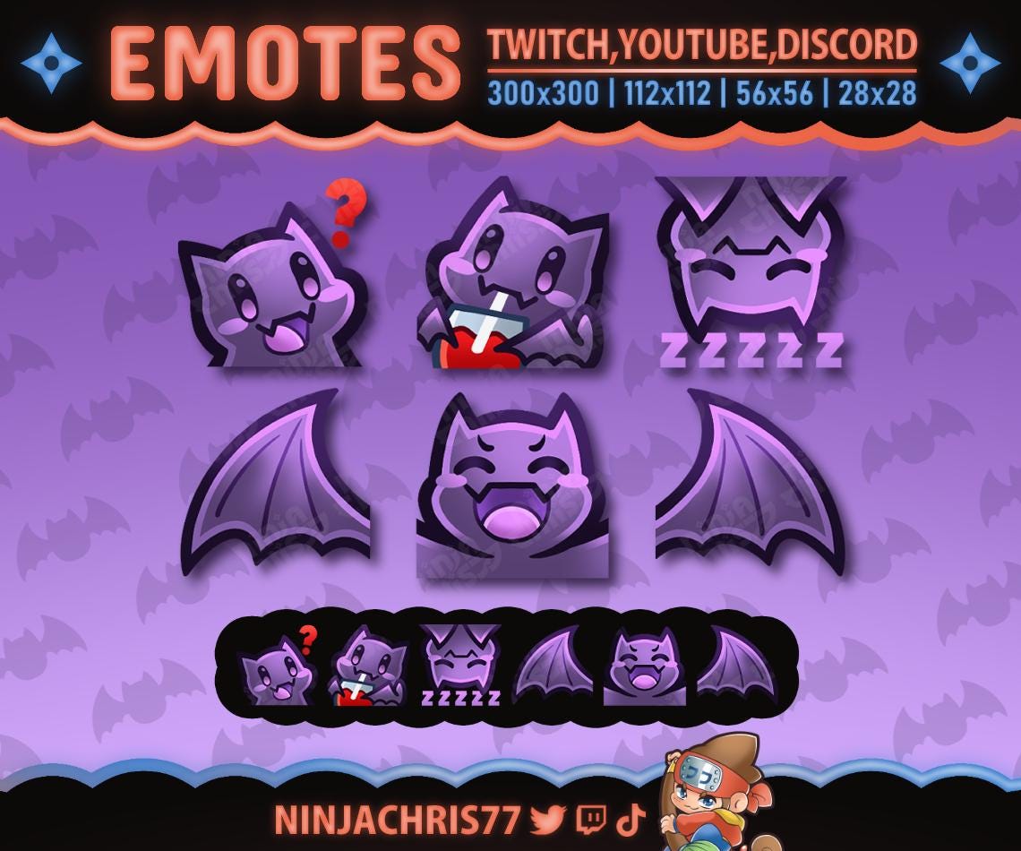 Bat Emote Set | 6 Halloween Emotes for Twitch, Youtube, Kick & Discord ...