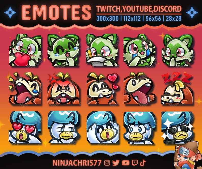 15 Twitch Emotes Gen 9 Starters, Sprigatito, Fuecoco, Quaxly Pokemon ...