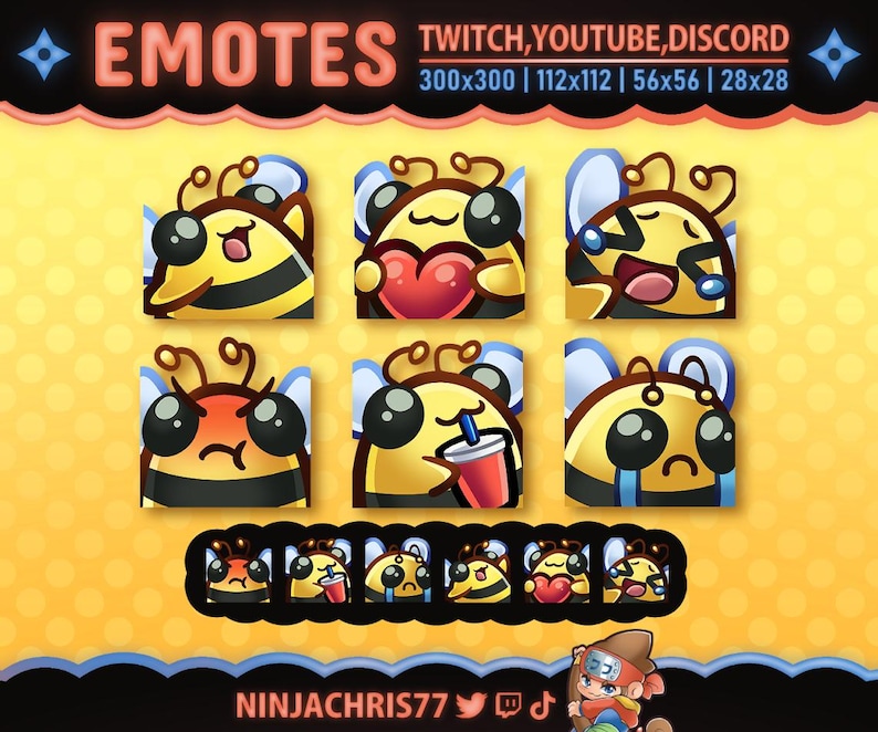 Bee Emote Set | 6 Honeybee Emotes for Twitch, Youtube, Kick & Discord ...