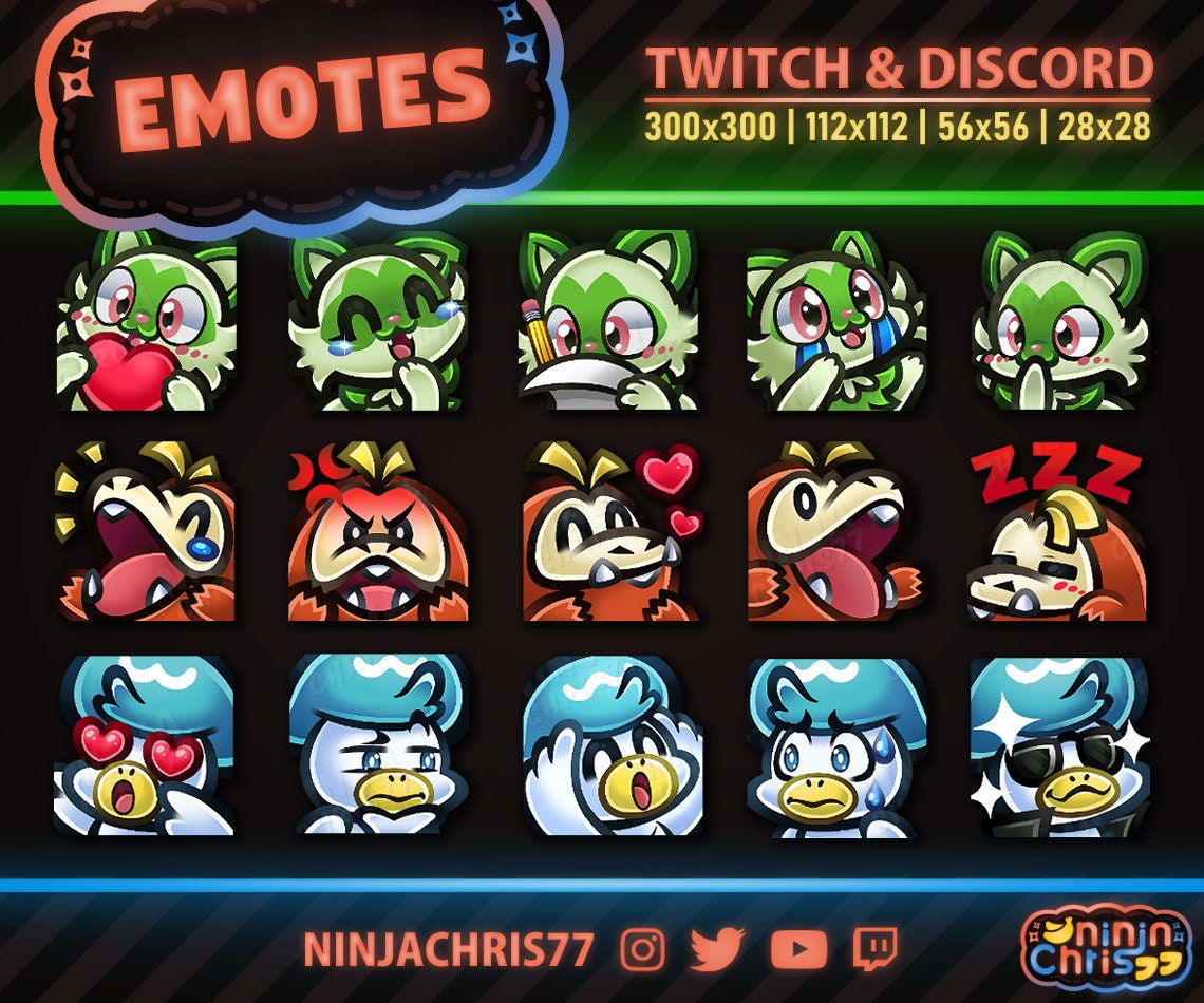 15 Twitch Emotes Gen 9 Starters Sprigatito Fuecoco Quaxly - Etsy