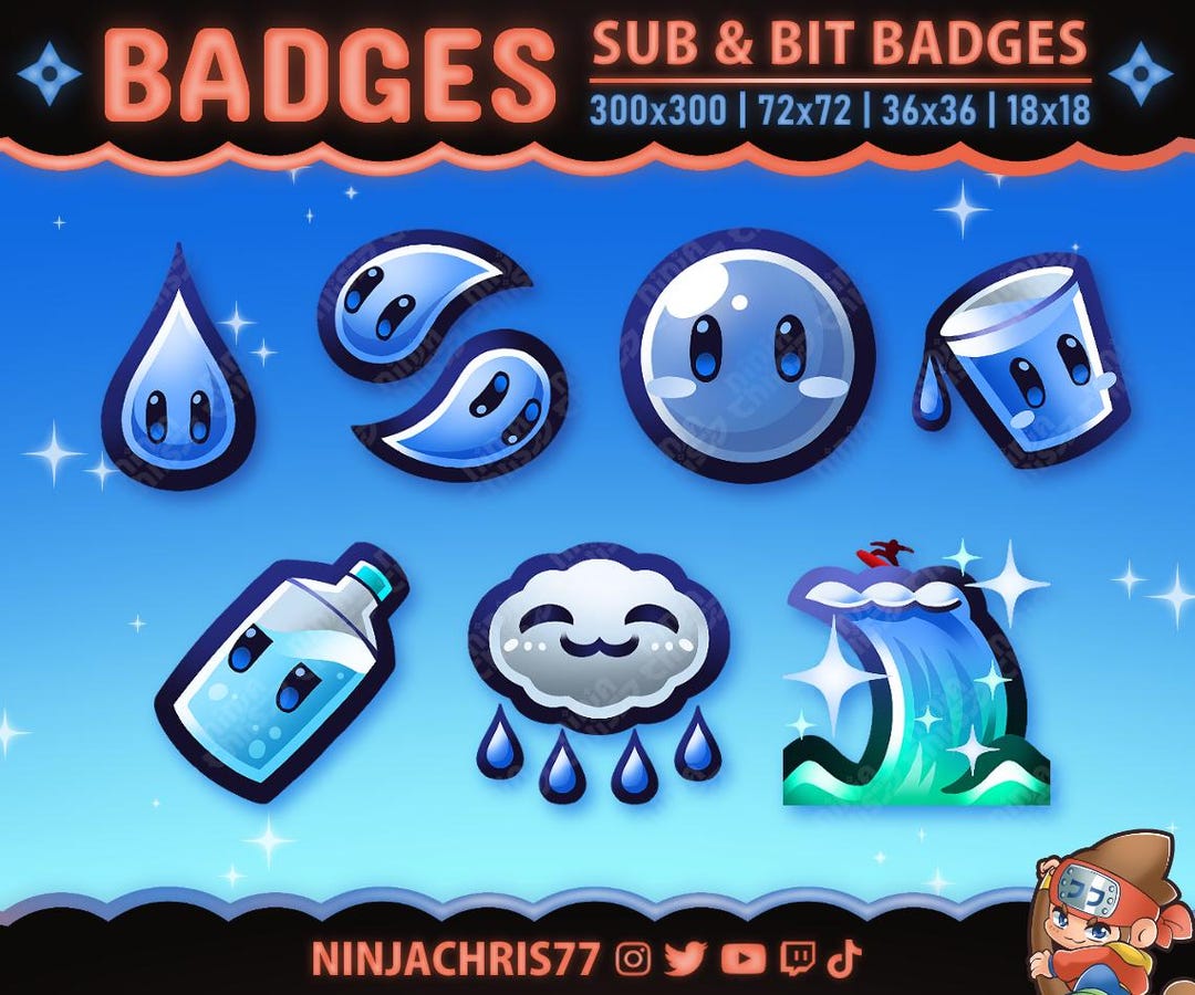 Water Badges Subscriber or Bit Badges for Twitch, Youtube, Kick - Etsy