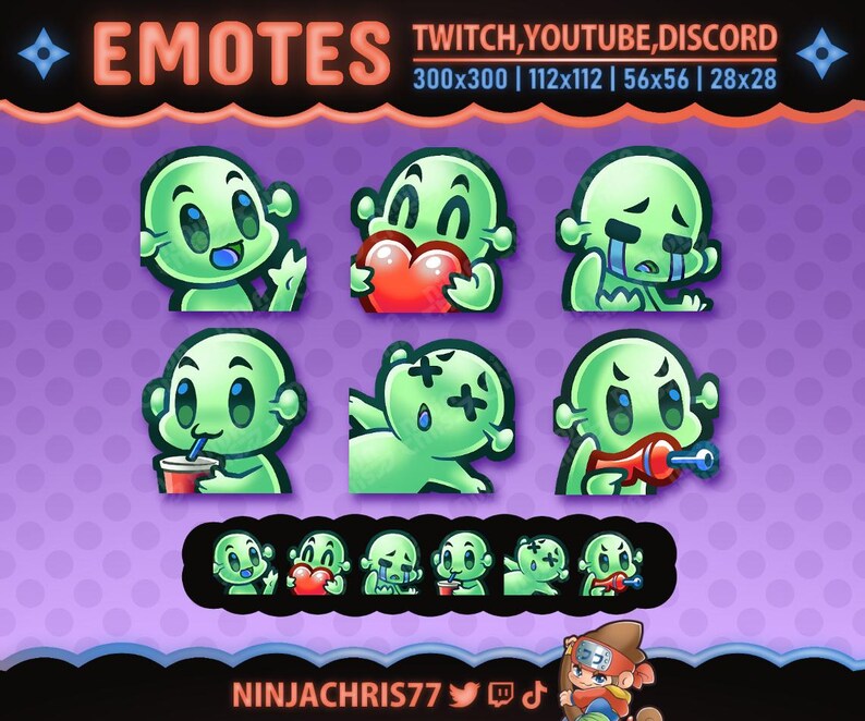 Aliens Emote Set | 6 Green Alien Emotes for Twitch, Youtube, Kick ...