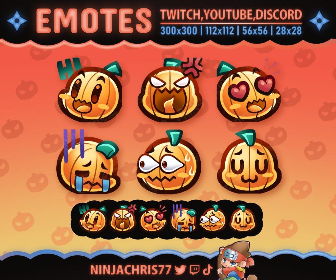 Pumpkin Emote Set | 6 Halloween Emotes for Twitch, Youtube, Kick ...
