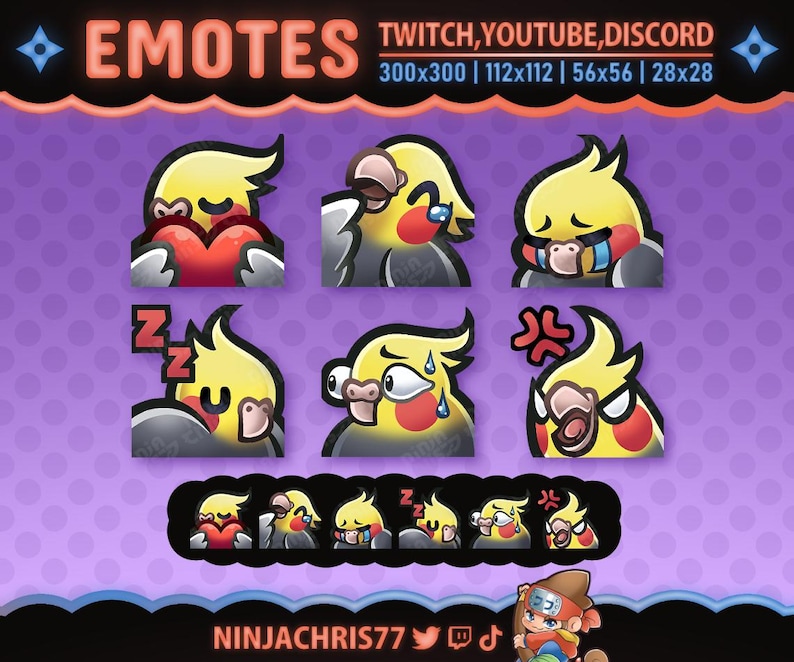 Birb Emote Set | 6 Cockatiel Emotes for Twitch, Youtube, Kick & Discord ...