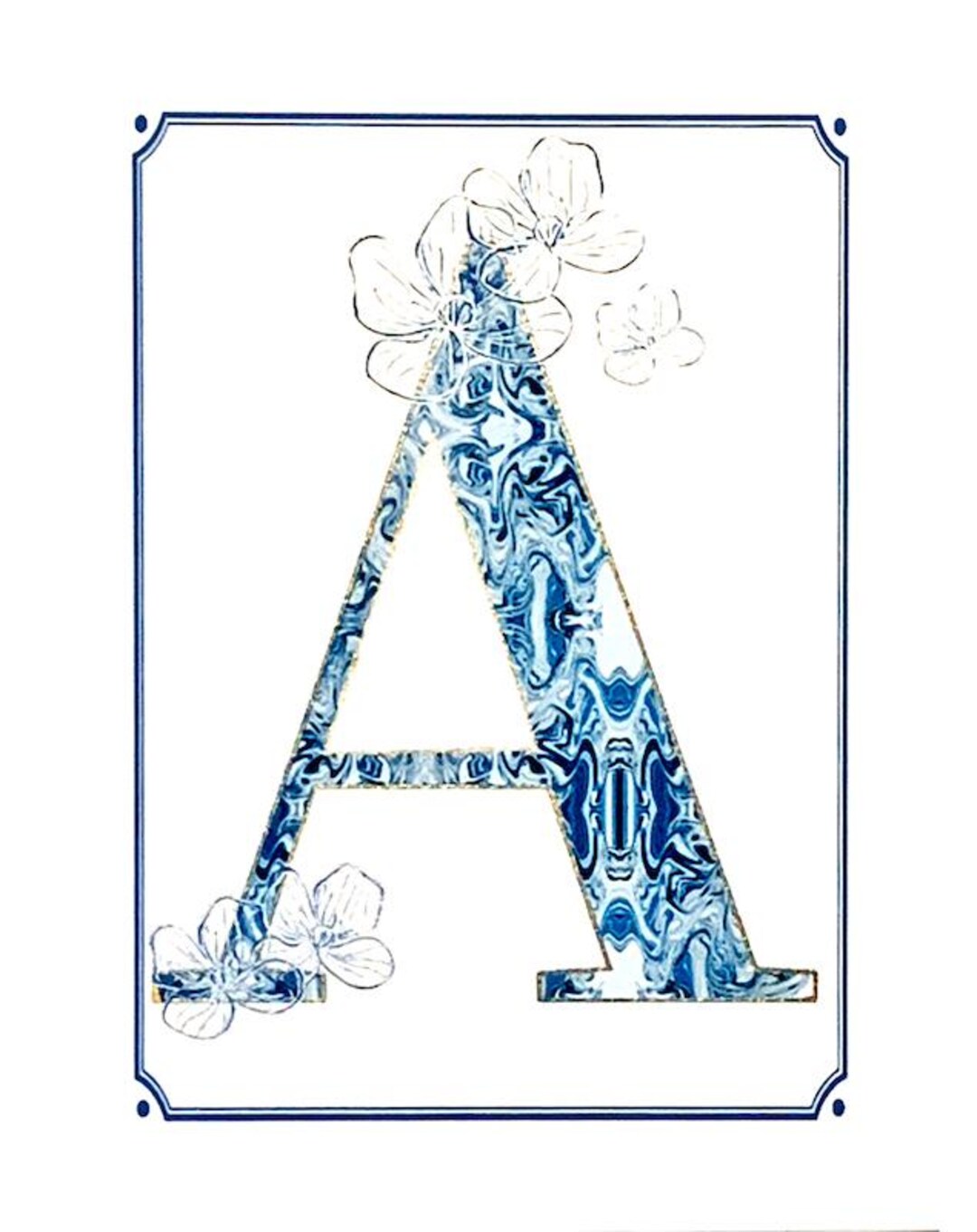 Delft Blue Monogram Letter A - Finished With Gold and Silver Metallic ...