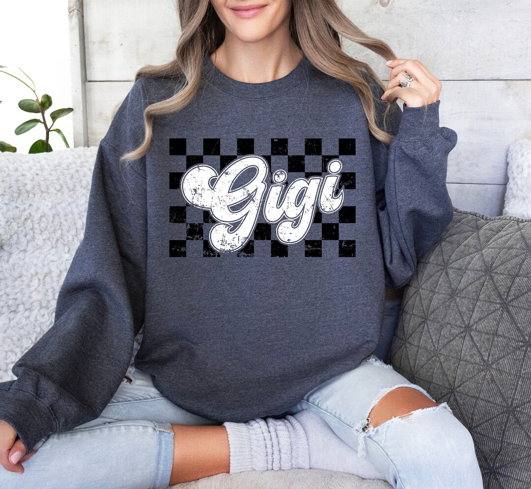 Retro Gigi Checkered PNG Black and White Outline, Trendy Aesthetic ...