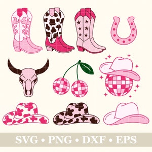 Disco Cowgirl Bundle SVG, PNG, Eps, Dxf, Cowgirl Hat Svg, Cowgirl Boots ...