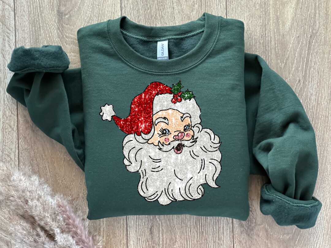 Glitter Red Hat Retro Santa PNG Sublimation Design, Faux Sequin Png ...