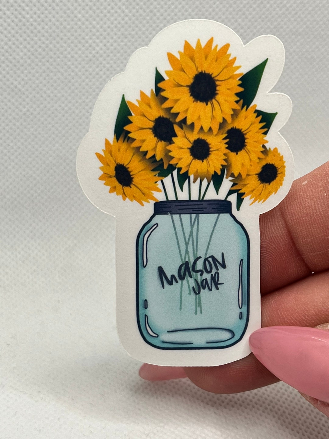 Mason Jar Sticker, Mason Jar With Sunflowers Sticker, Sunflower Sticker ...