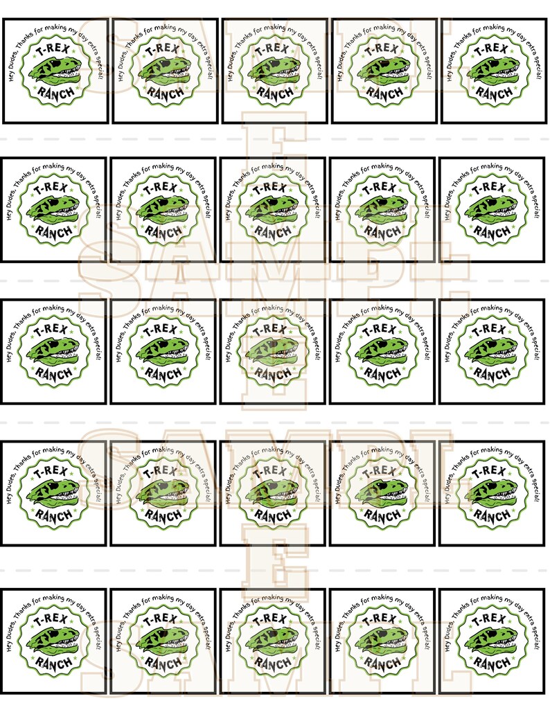 T-rex Ranch Party fan Art Treat Bag Emblem and Thank You Tag Printable ...