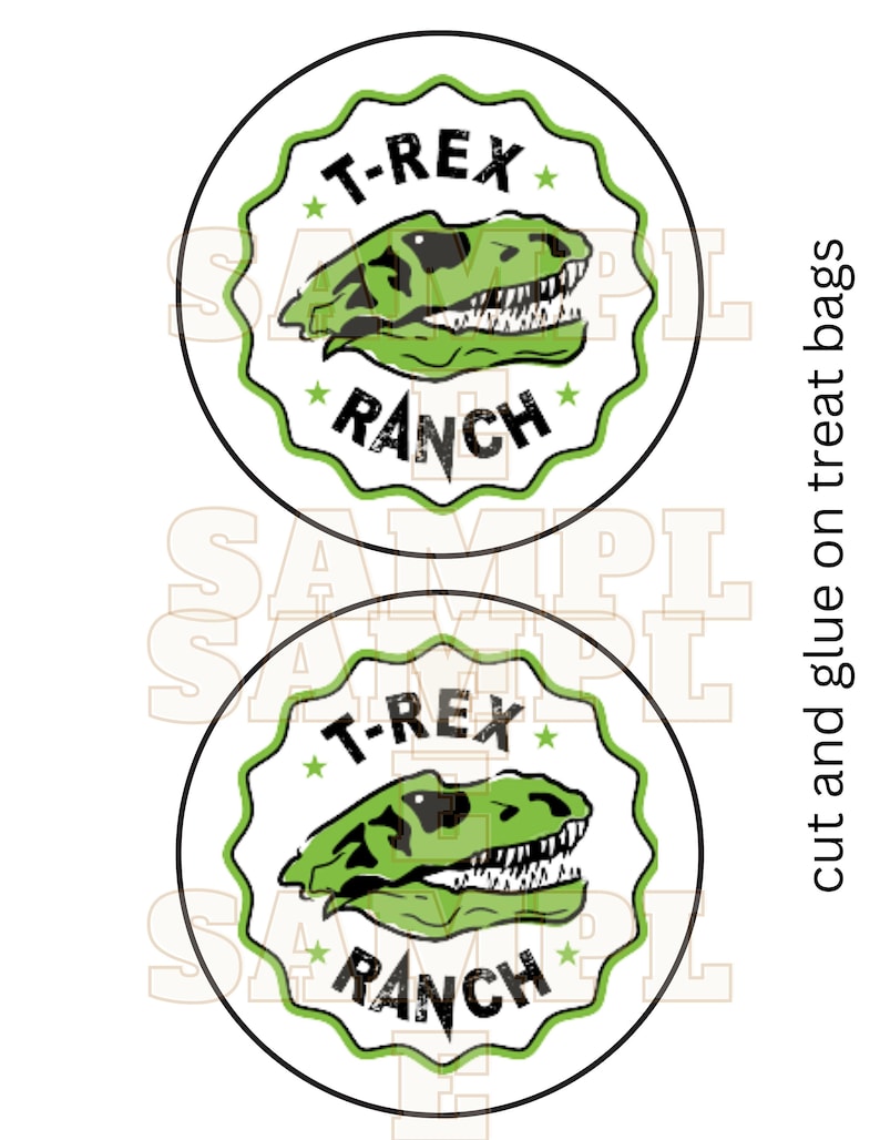 T-rex Ranch Party fan Art Treat Bag Emblem and Thank You Tag Printable ...