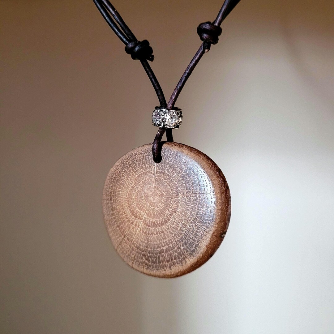 Oak Tree Slice Wooden Necklace Amulet – Sacred Wood Pendant on Leather ...