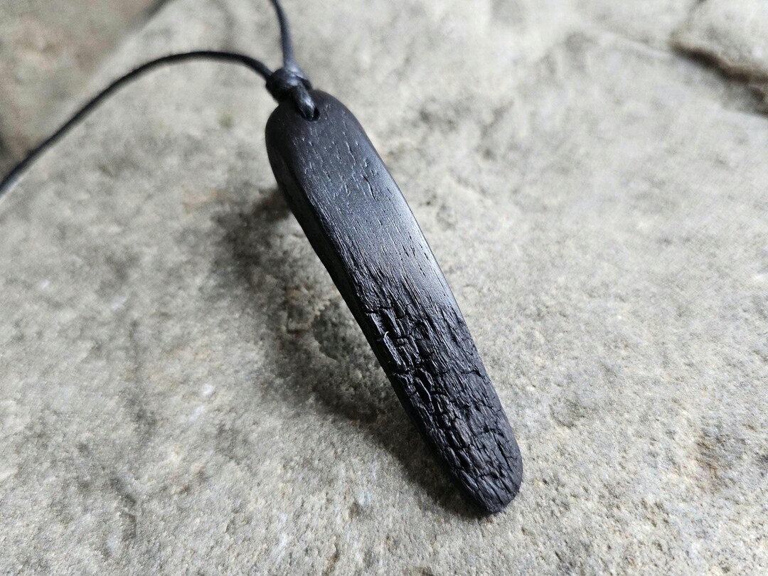 Long Bar Shape Live Edge Bog Oak Necklace Pendant, Ancient Black Wood ...