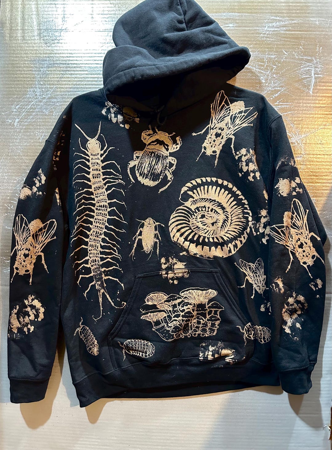 Hand Printed Insect Bug Detritus Mushroom Hoodie: Rose Gold Ink - Etsy