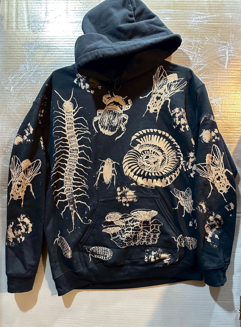 Hand Printed Insect Bug Detritus Mushroom Hoodie: Rose Gold Ink - Etsy