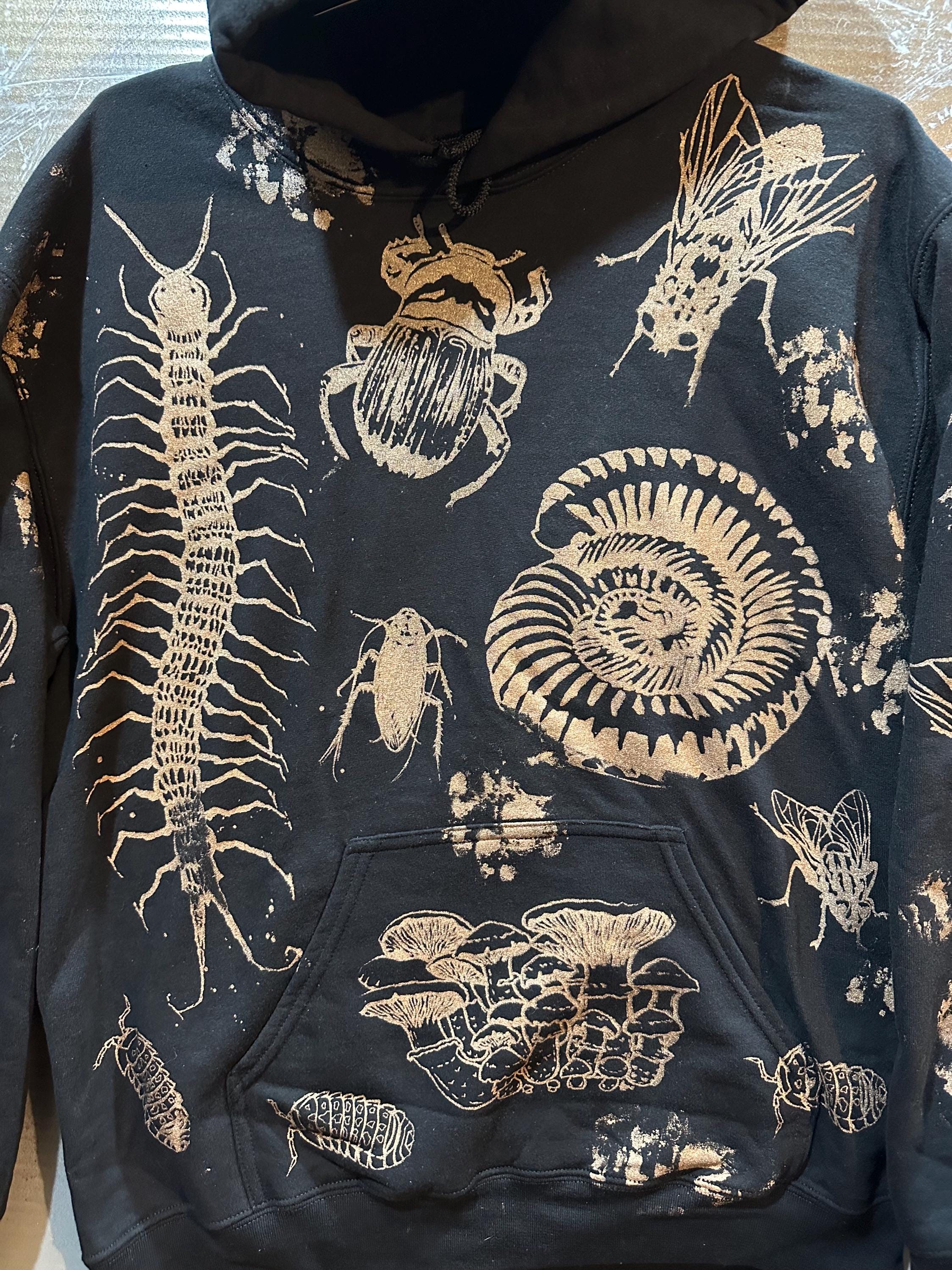 Hand Printed Insect Bug Detritus Mushroom Hoodie: Rose Gold Ink - Etsy