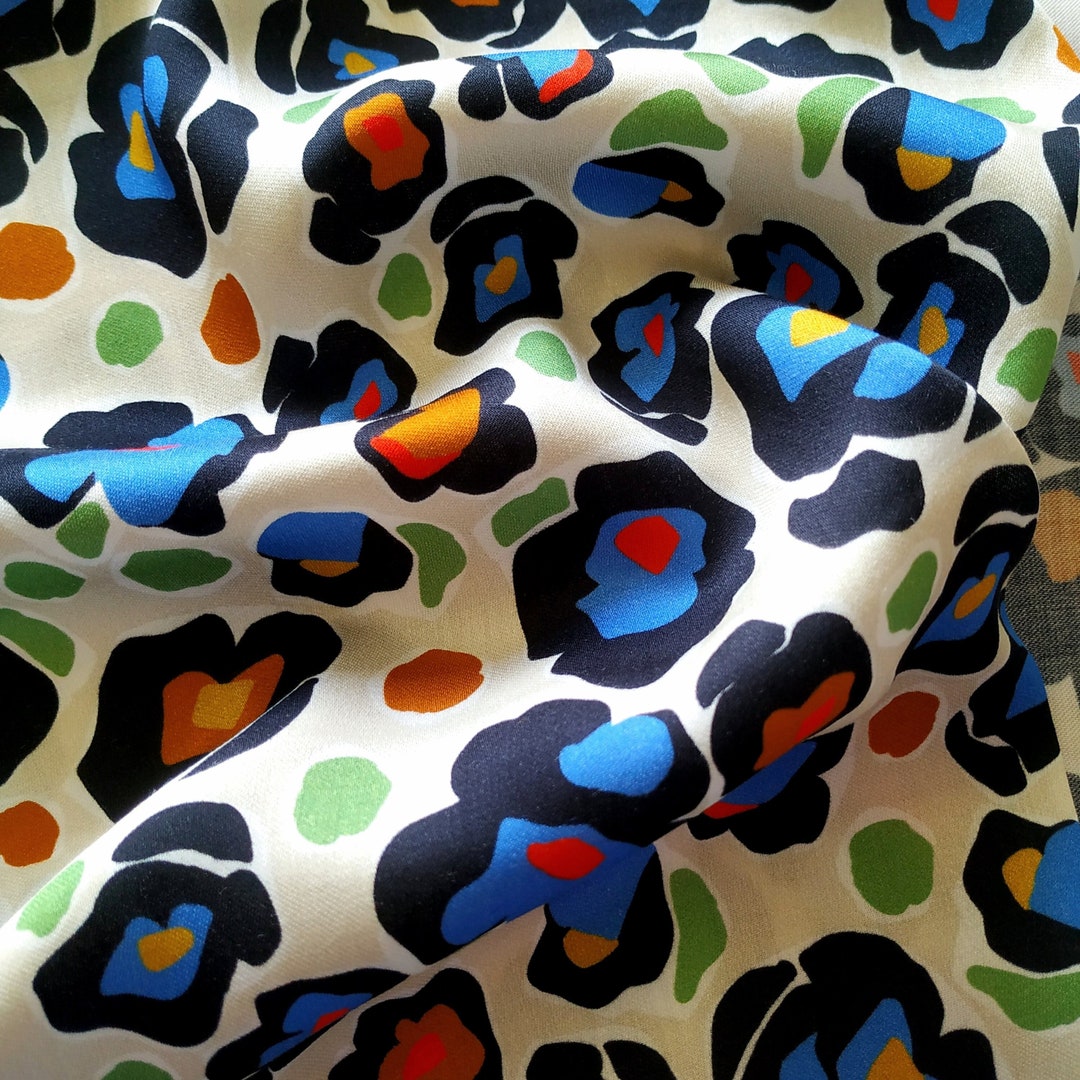 Silky Viscose Satin With Colorful Leo Pattern, Italian Viscose Fabric ...