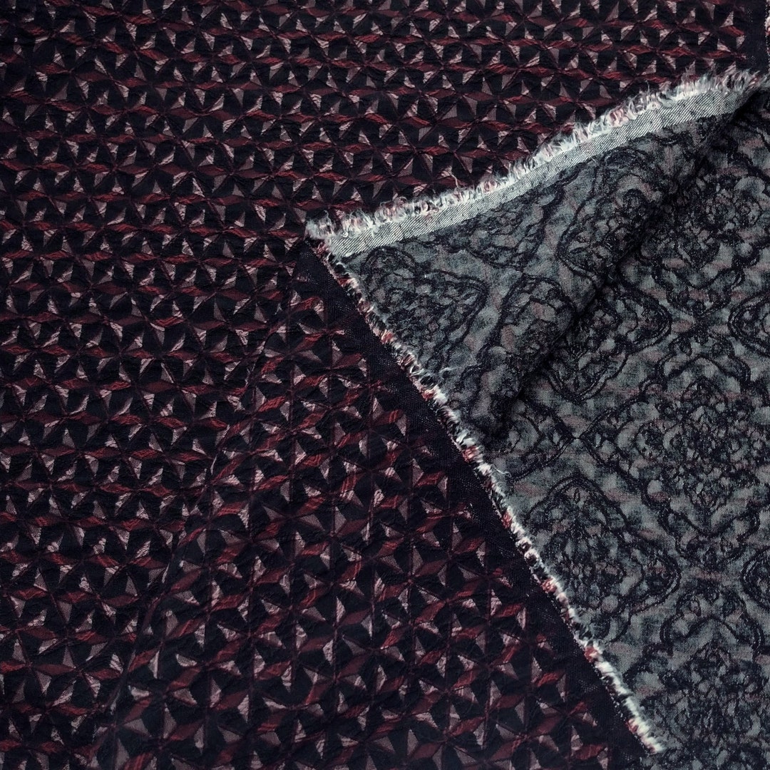 Stretch Jacquard Fabric With Floral Ornaments in Black, Wine Red and ...