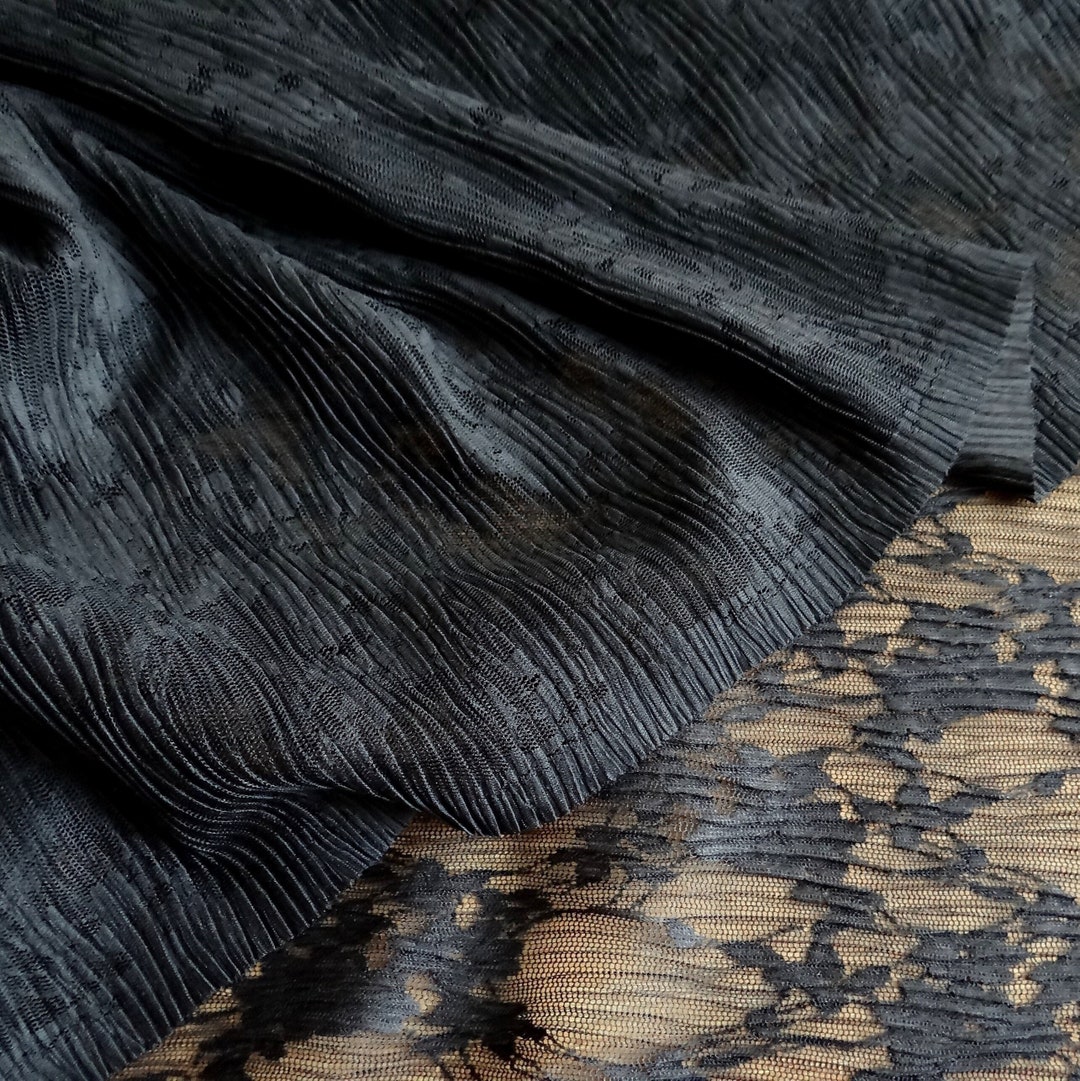 Pleated Tulle Lace With Floral Pattern in Black, Italian Pleated Lace ...