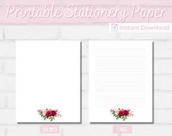 Pink Roses Printable Stationery Flower Printable Stationary Paper ...