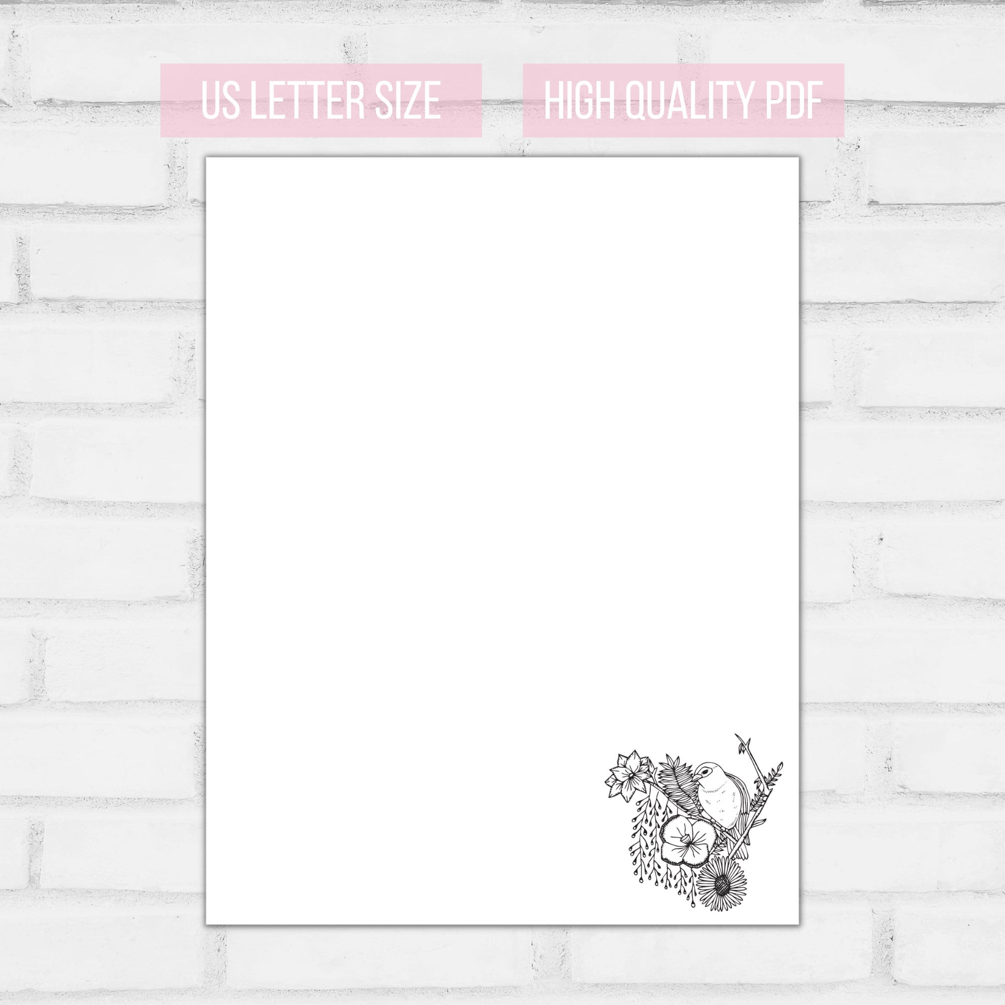 Tropical Bird Coloring Printable Stationery Paper for Letter - Etsy
