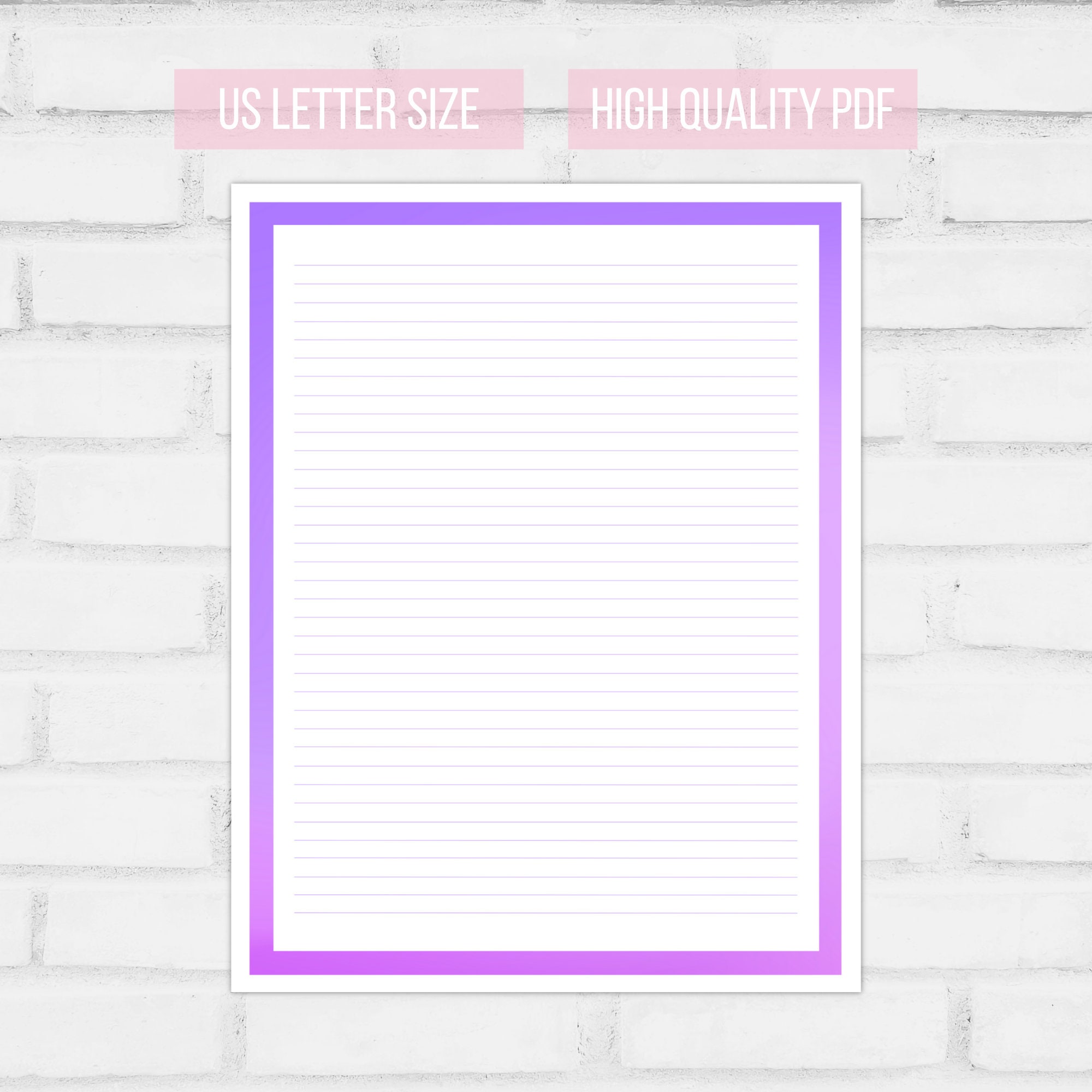 Purple Border Printable Stationery Paper for Letter Writing - Etsy