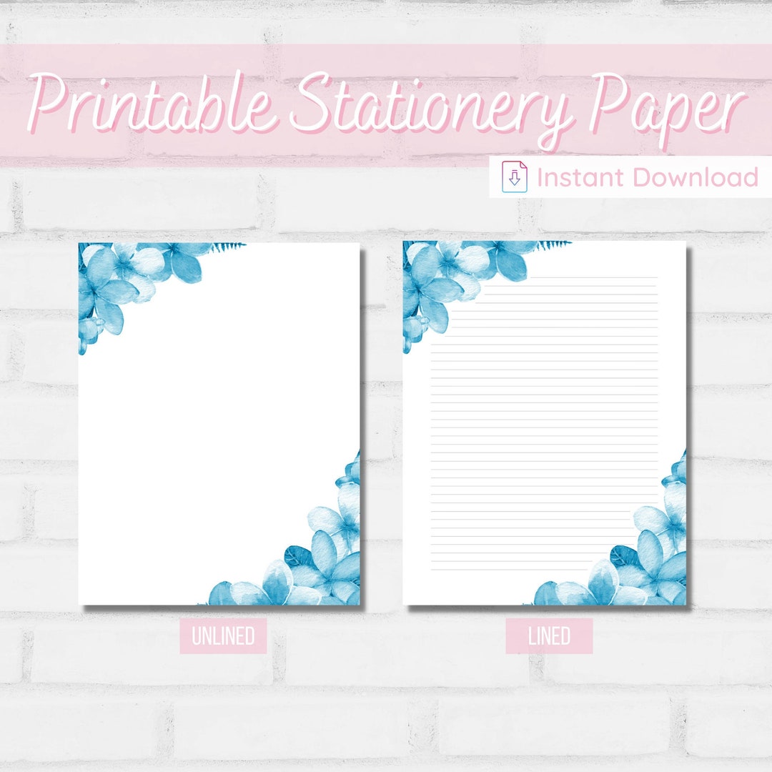 Blue Floral Borders Printable Stationery Paper for Letter Writing - Etsy