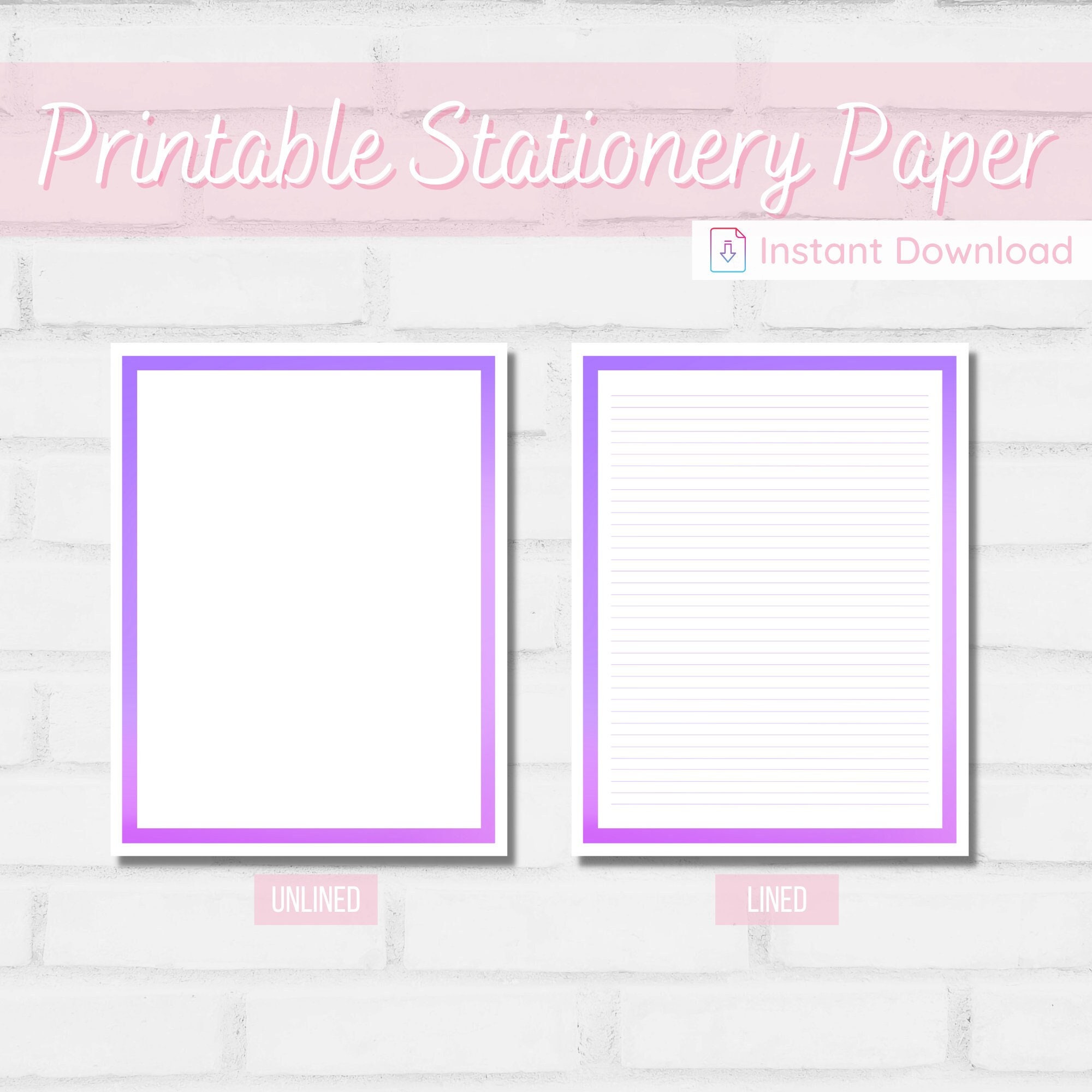 Purple Border Printable Stationery Paper for Letter Writing - Etsy