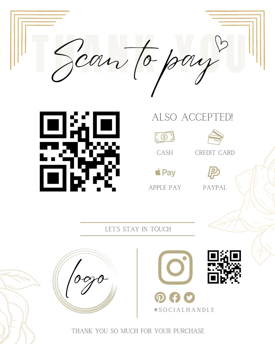 Editable Scan to Pay Sign, Printable Scan to Pay Template, Cash App ...
