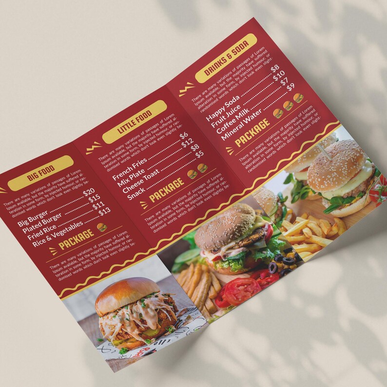 Super Burger Menu Trifold Brochure Template for Microsoft Word (DOCX ...