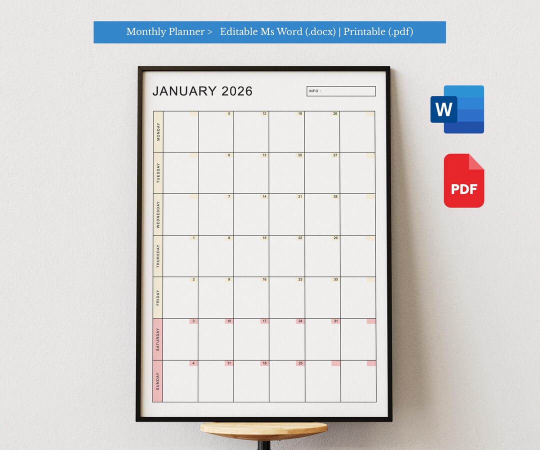 Editable Monthly Planner Template: Minimalist Design (DOCX,PDF ...