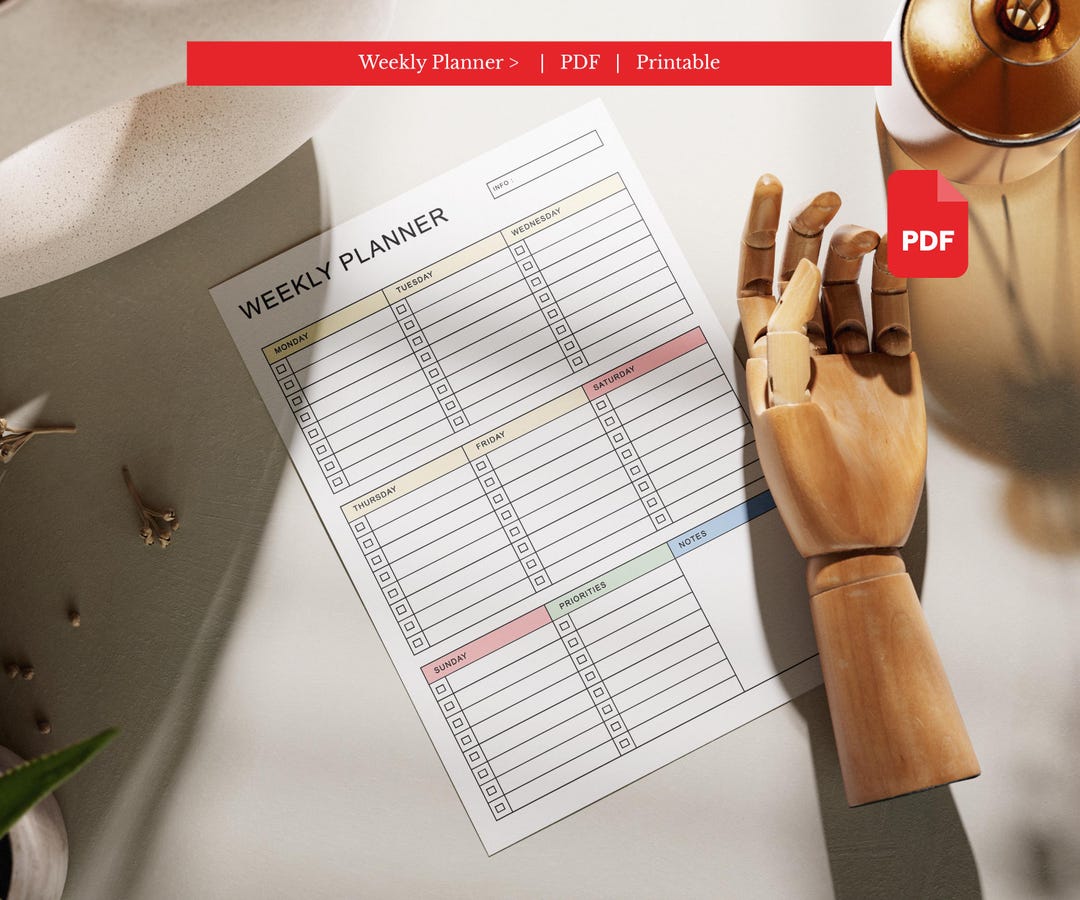 Printable Weekly Planner Template: Minimalist Design (PDF) | Monday ...