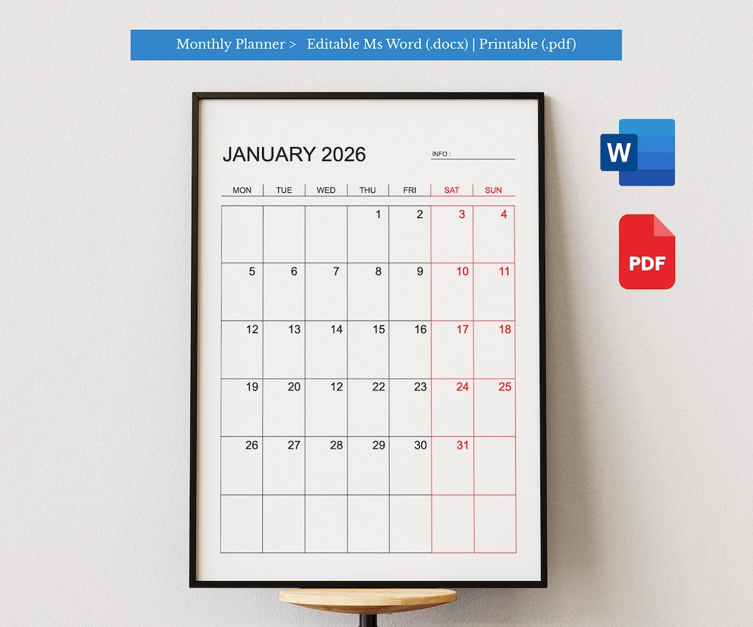 Editable Monthly Planner Template: Minimalist Design (DOCX,PDF ...