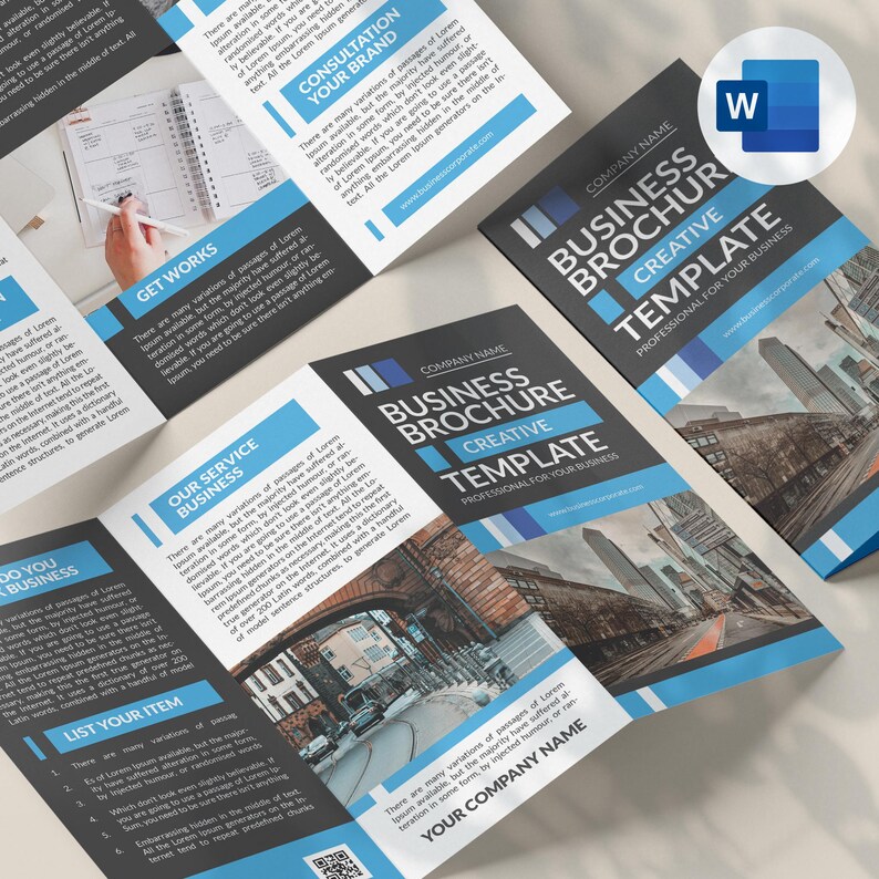 Word | Business Creative Blue (trifold Brochure Template) - Etsy