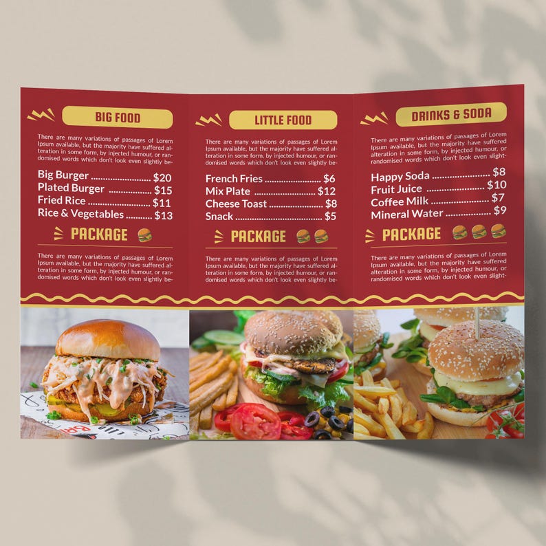 Super Burger Menu Trifold Brochure Template for Microsoft Word (DOCX ...