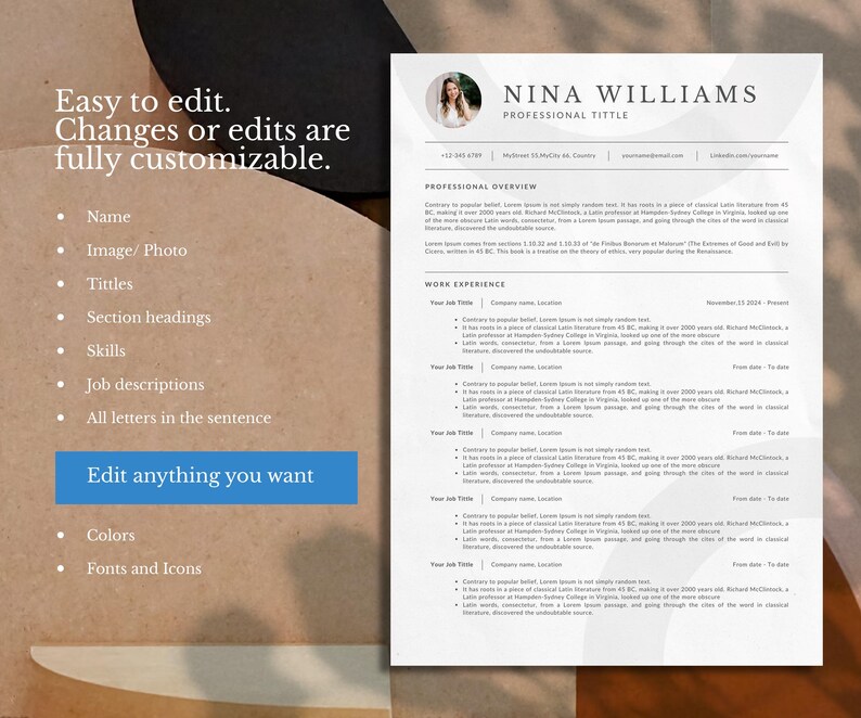Resume Template Vol 1 | With Photo | Cv Template Canva | Cv Word ...