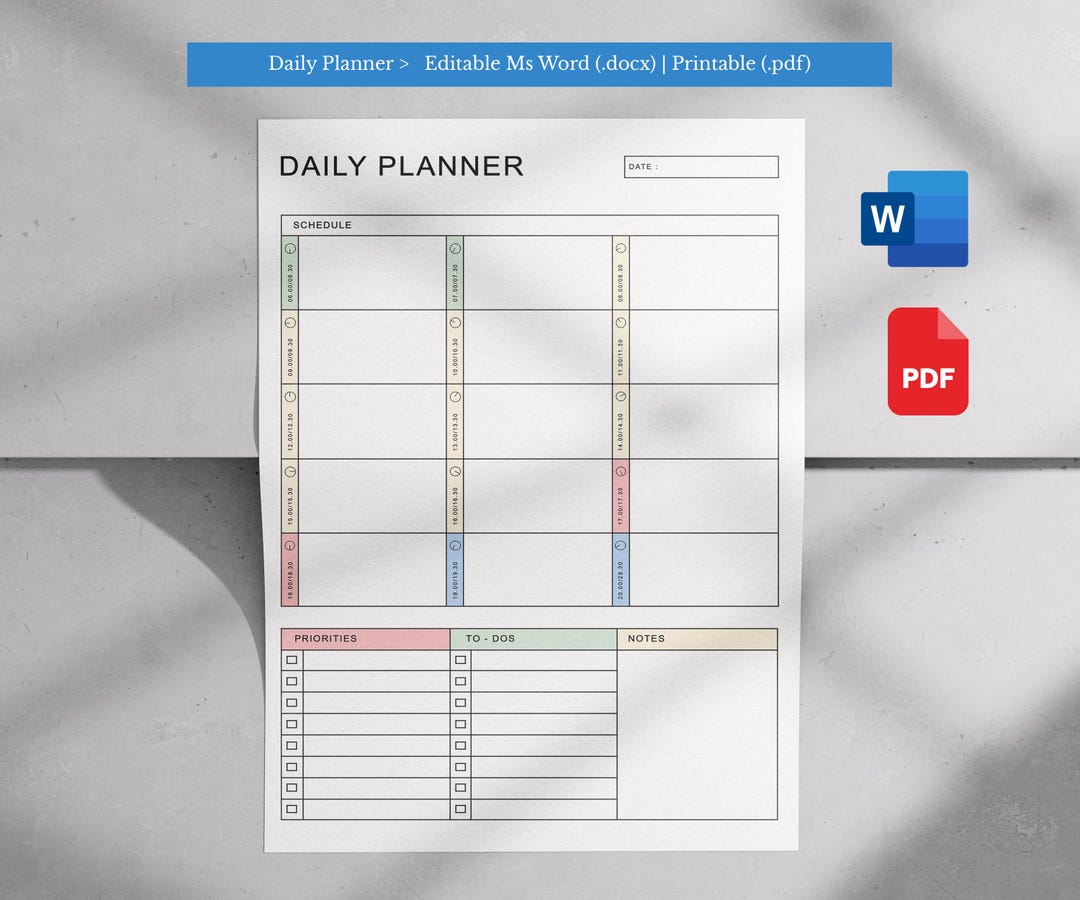 Editable Daily Planner Template: Minimalist Design (DOCX,PDF ...