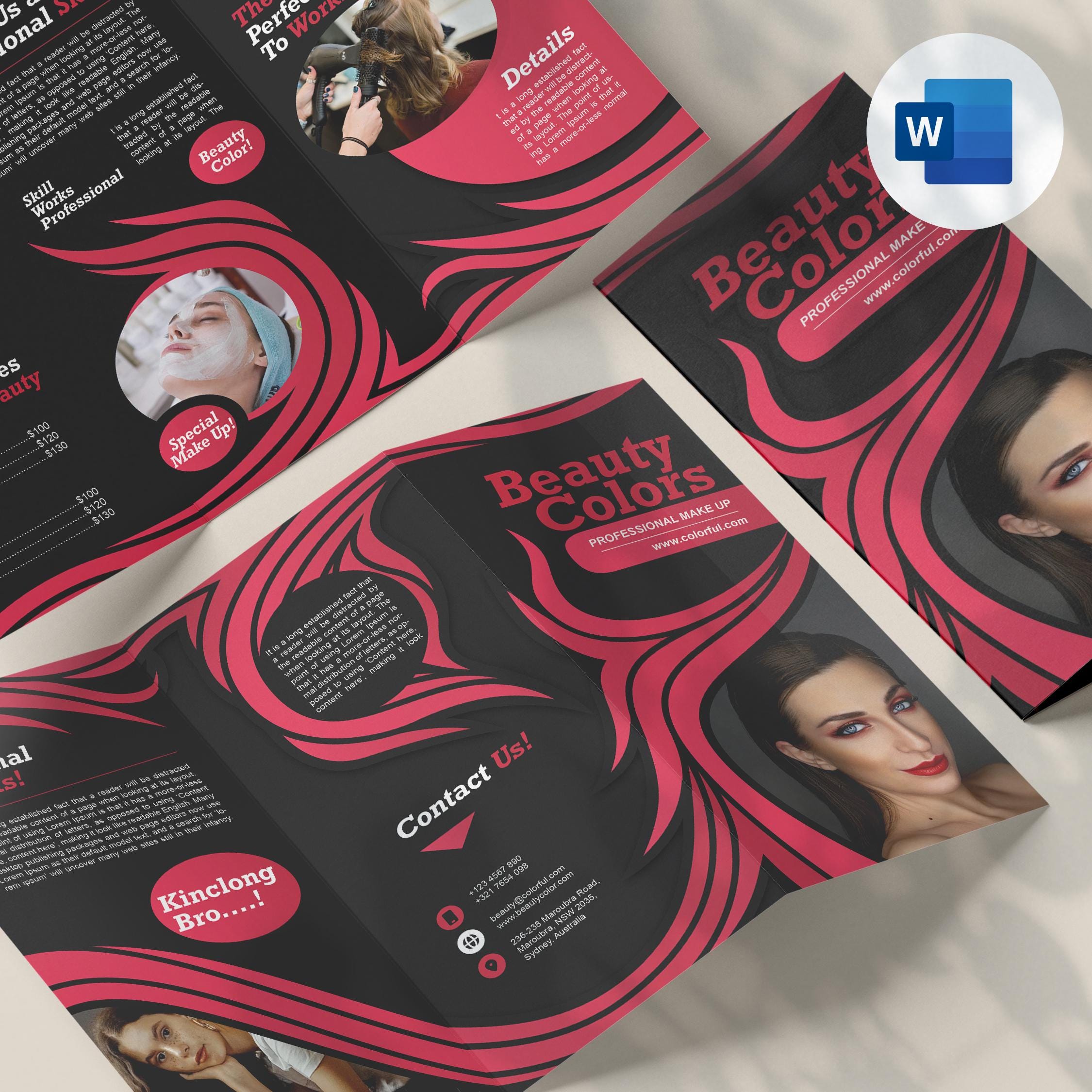 Word | Beauty Color Salon (trifold Brochure Template) - Etsy