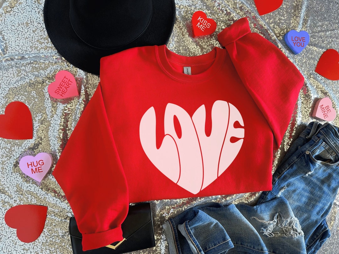 Womens Valentines Day Sweatshirt, Valentine Love Heart Sweatshirt, Womens Valentines Day Sweater ...